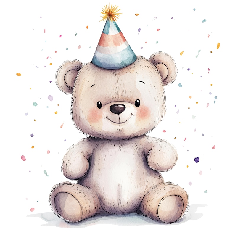 Birthday Bear Clipart: 20 Watercolor Teddy Bear Jpgs, Printable Art ...
