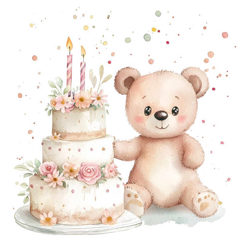 Birthday Bear Clipart: 20 Watercolor Teddy Bear Jpgs, Printable Art ...