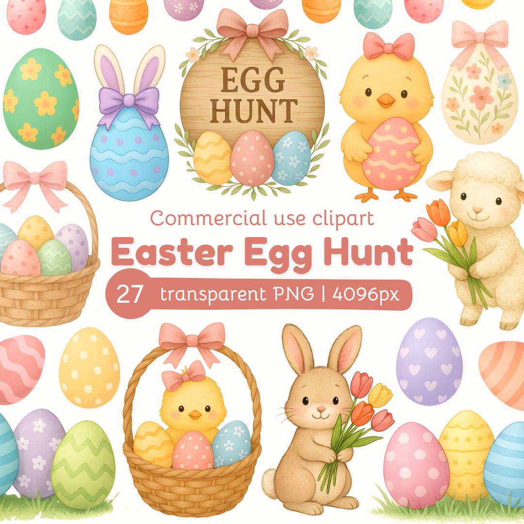 Easter Egg Hunt Clipart | Watercolor Easter Chick | Easter Bunny PNG ...