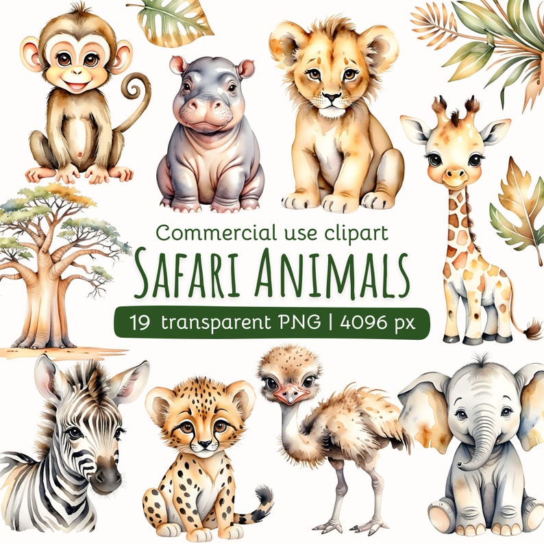 Safari Animals Clipart | Watercolor Animals | Savanna Animals PNG ...