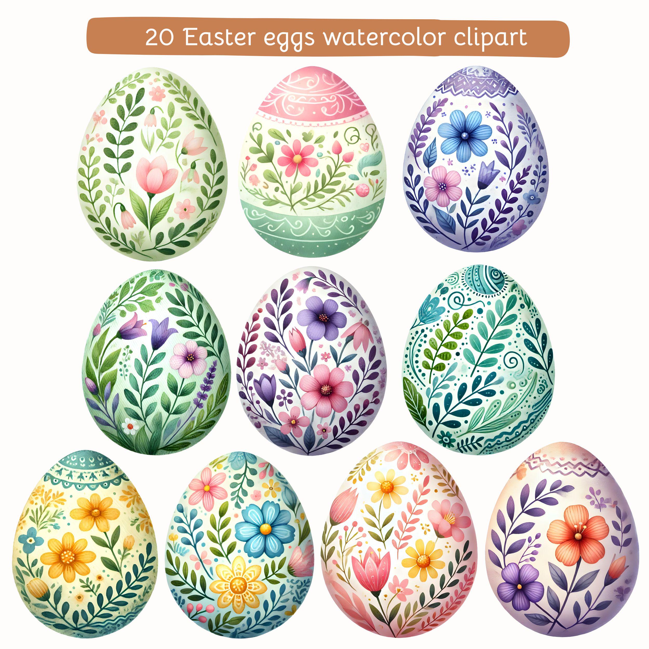Floral Easter Egg Clipart | Watercolor Easter Eggs | Easter Floral PNG ...
