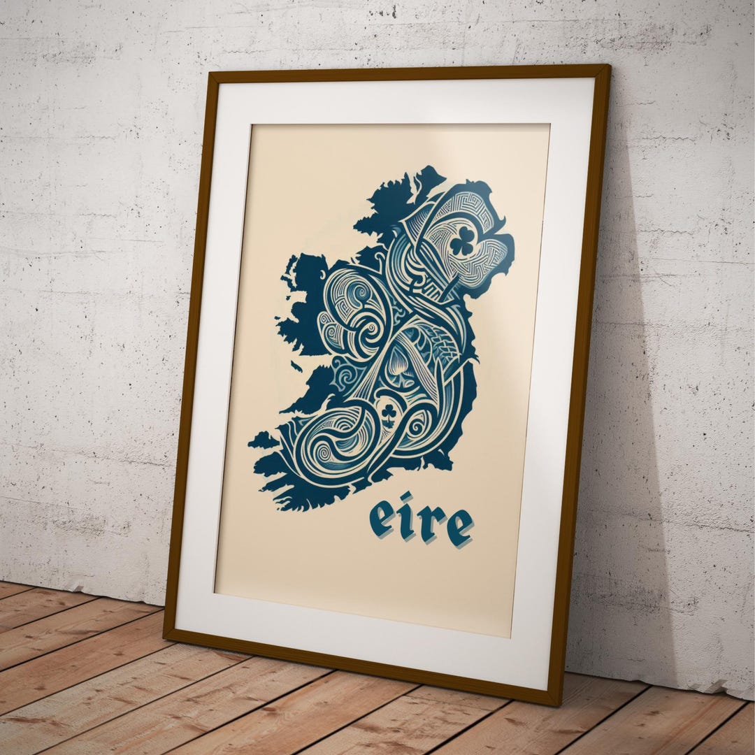 Ireland Map Print - Celtic Art - Eire Wall Art - Irish Decor - Digital ...