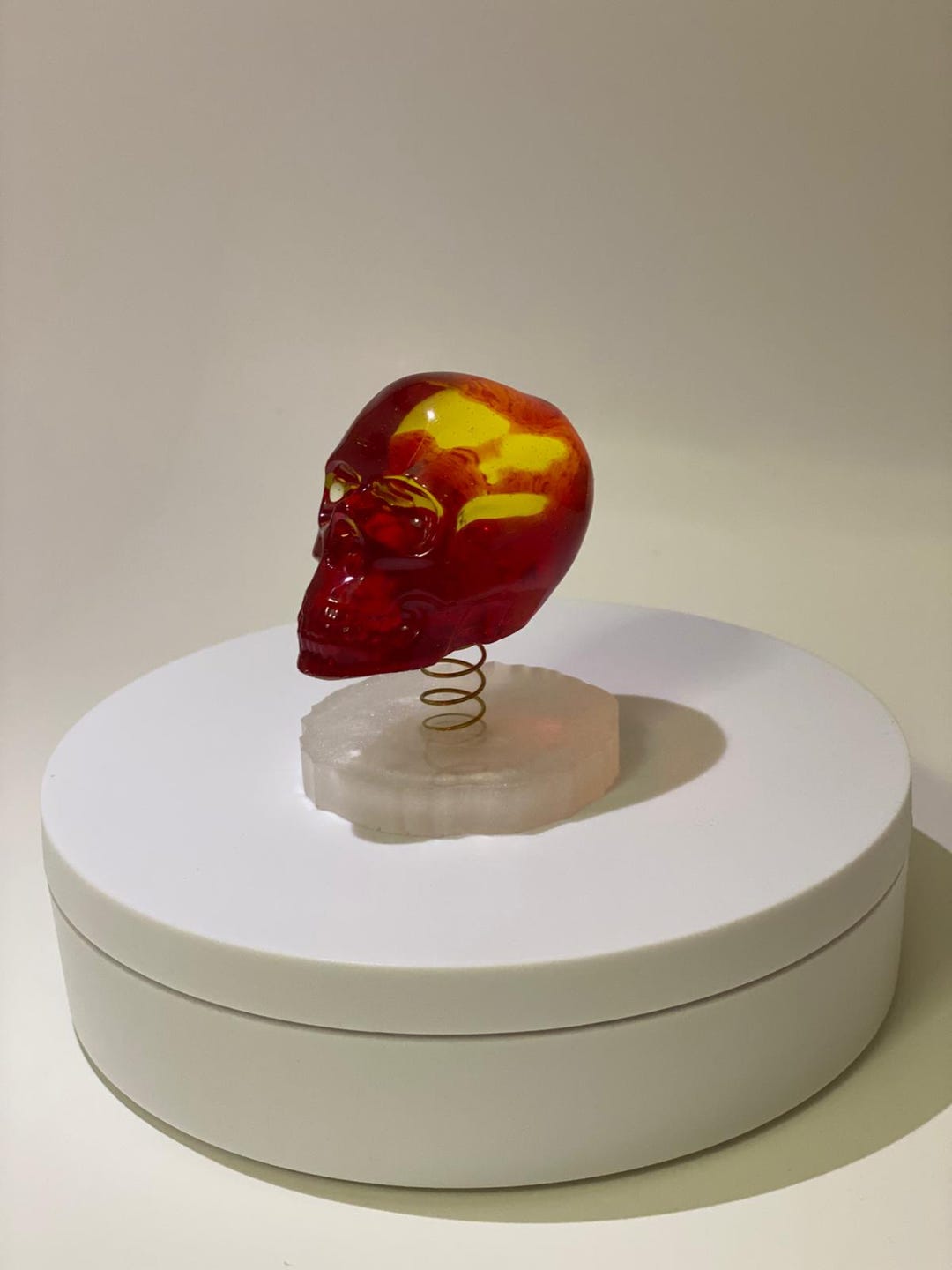 Flame-inspired Resin Skull Bobblehead: Red & Yellow Desk Decor - Etsy