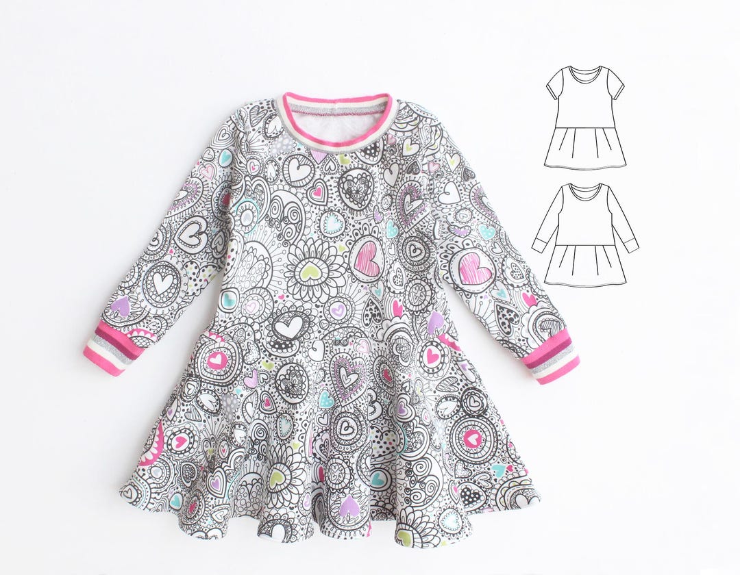 Girl Twirly Dress Sewing Pattern Pdf, DOODLE, Short Sleeve, Long Sleeve ...