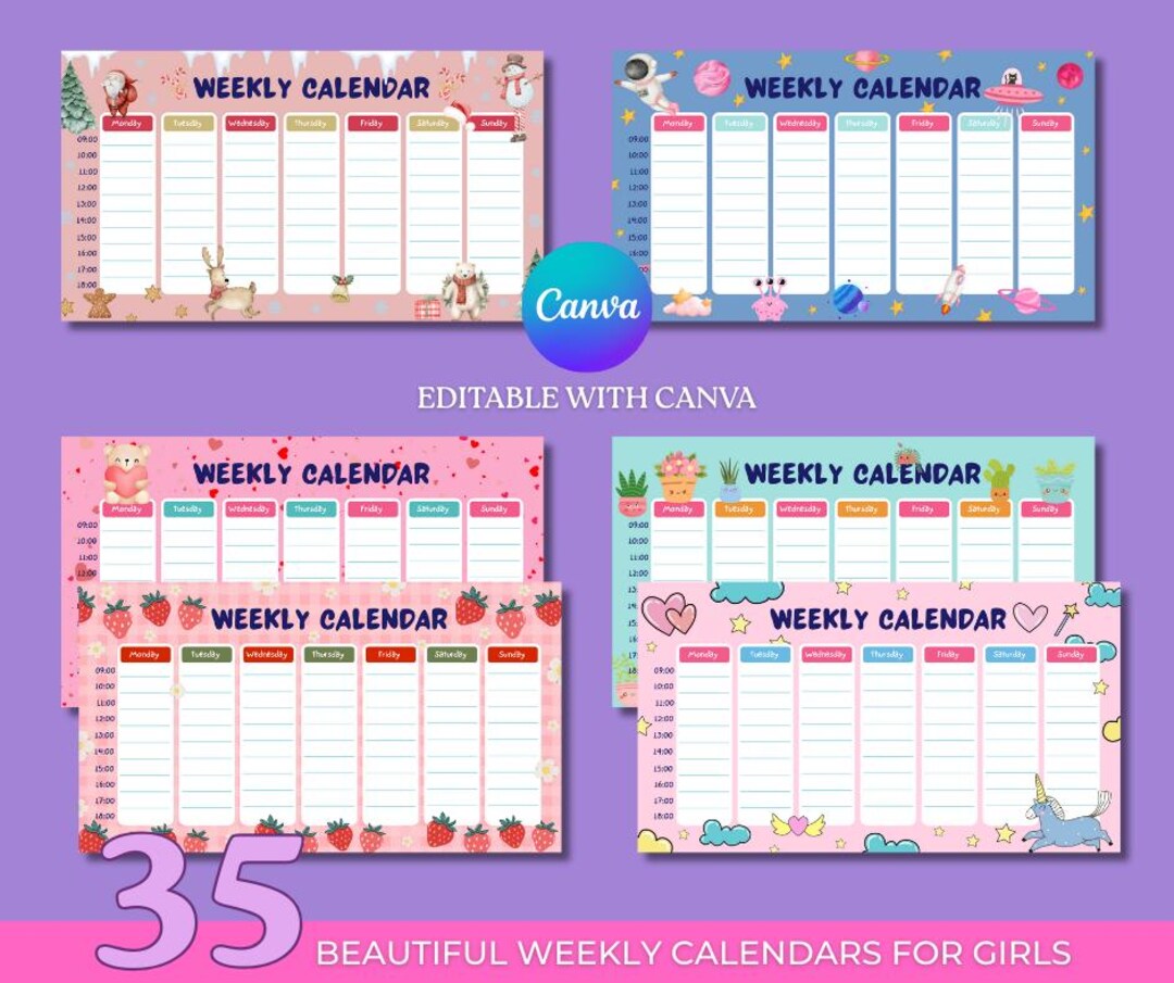 35 EDITABLE With Canva Weekly Planners for Girls – Compact Printable ...