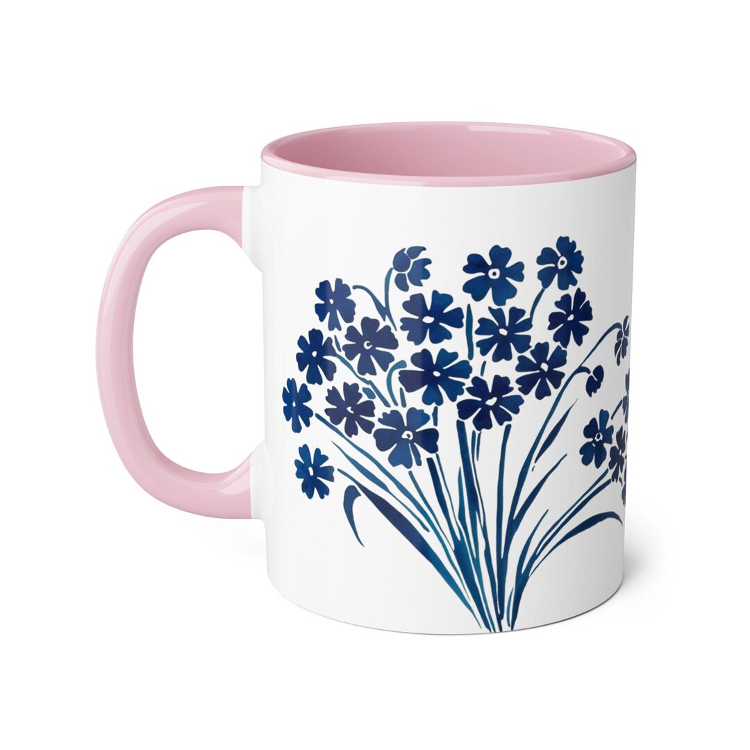 Blue Flower Accent Mug, Floral Coffee Cup, Botanical Tea Mug, Nature ...