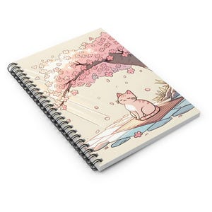 Cat Spiral Sakura Notebook - Ruled | Cherry Blossom Toned, Kawaii ...