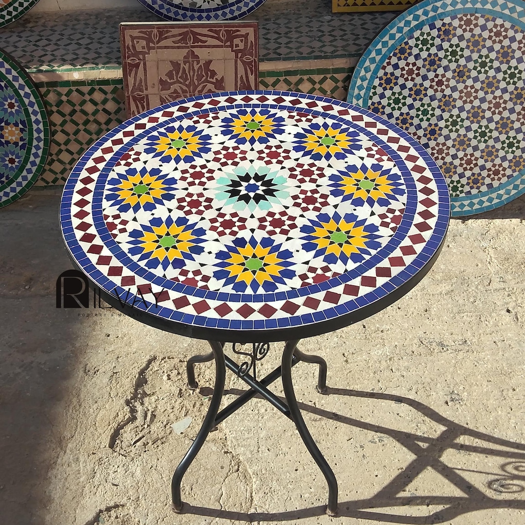 Mosaic Patio Side Table – Outdoor Mosaic Coffe, Dining Table, Compact ...