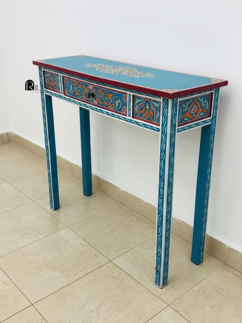 Custom Wood Moroccan Narrow Console Table: Hand-painted Entryway and ...