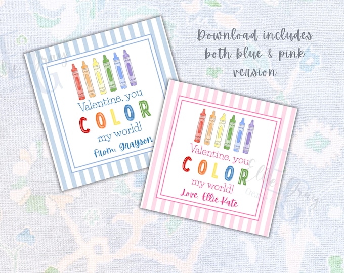 Crayon Valentine Tag | Self-editable | Color My World Tag | Crayons ...