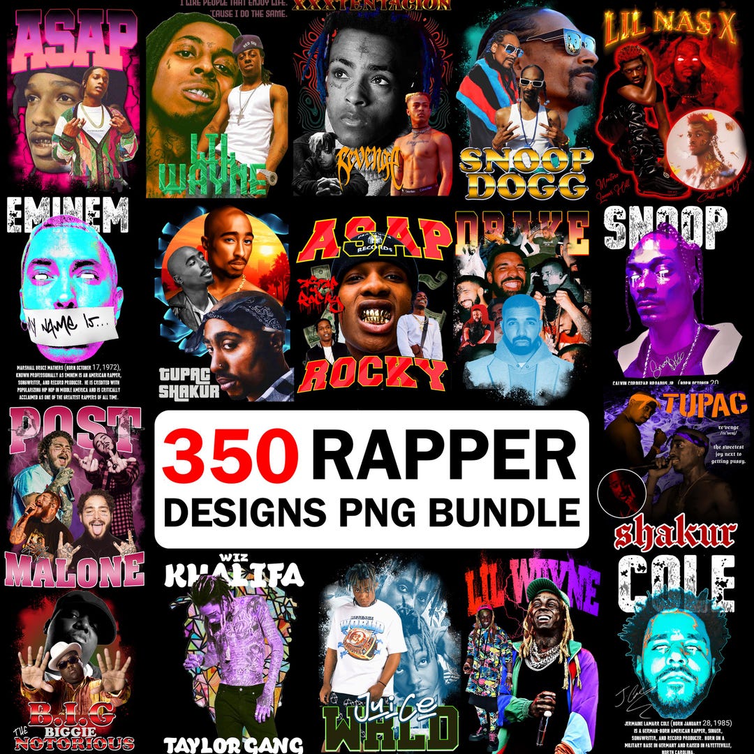 350 Hip Hop Rapper PNG Design Bundle, Bootleg Style Tshirt Designs ...