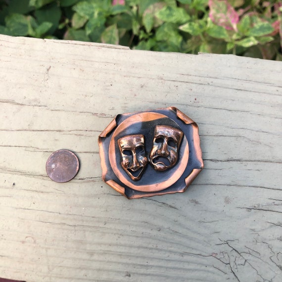 Vintage Copper Comedy and Tragedy Brooch/Pin - Unique… - Gem
