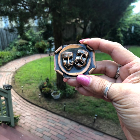 Vintage Copper Comedy and Tragedy Brooch/Pin - Unique… - Gem