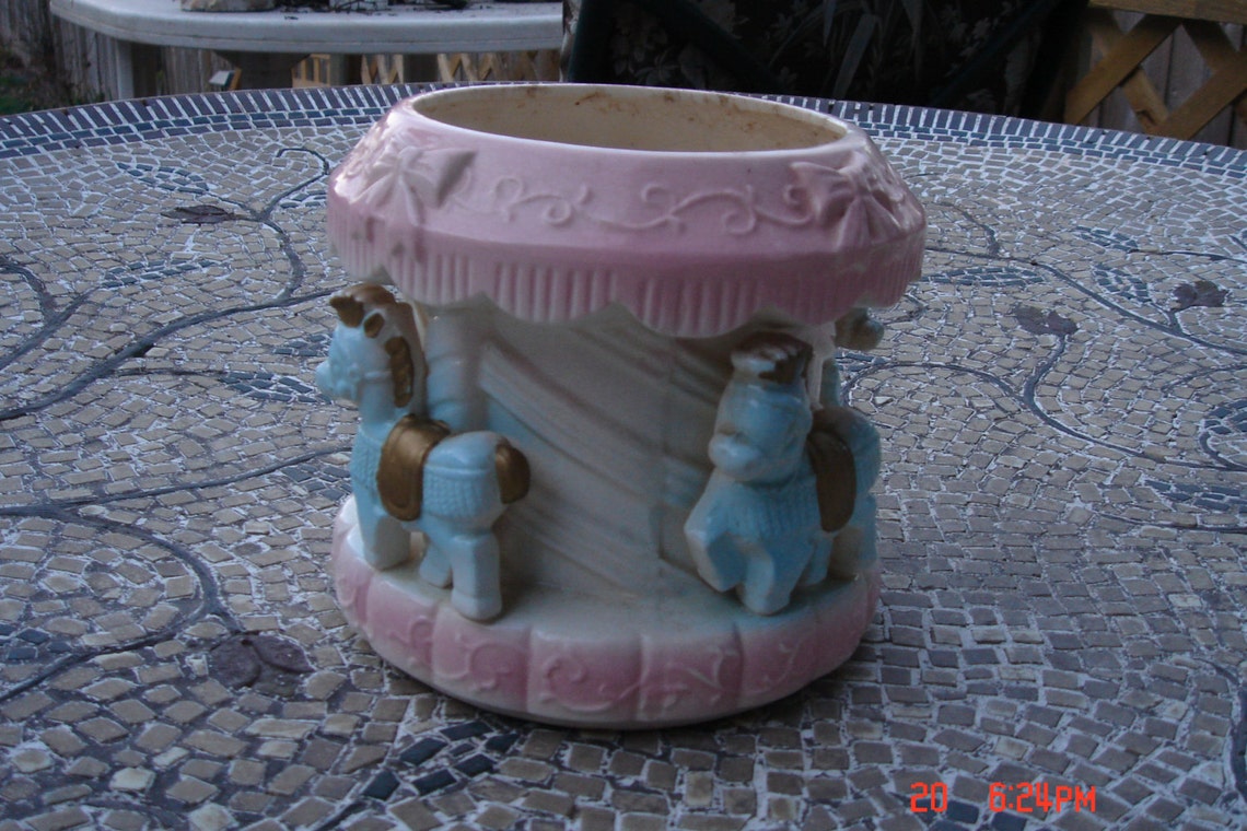 Vintage Baby Pink and Baby Blue Carousel Planter by - Etsy