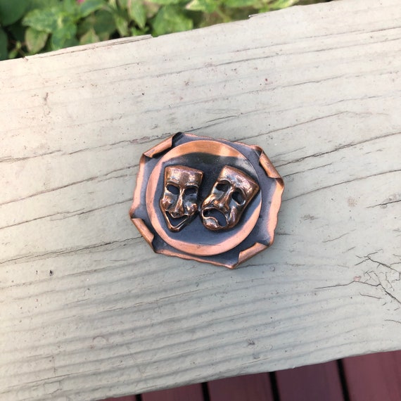 Vintage Copper Comedy and Tragedy Brooch/Pin - Unique… - Gem
