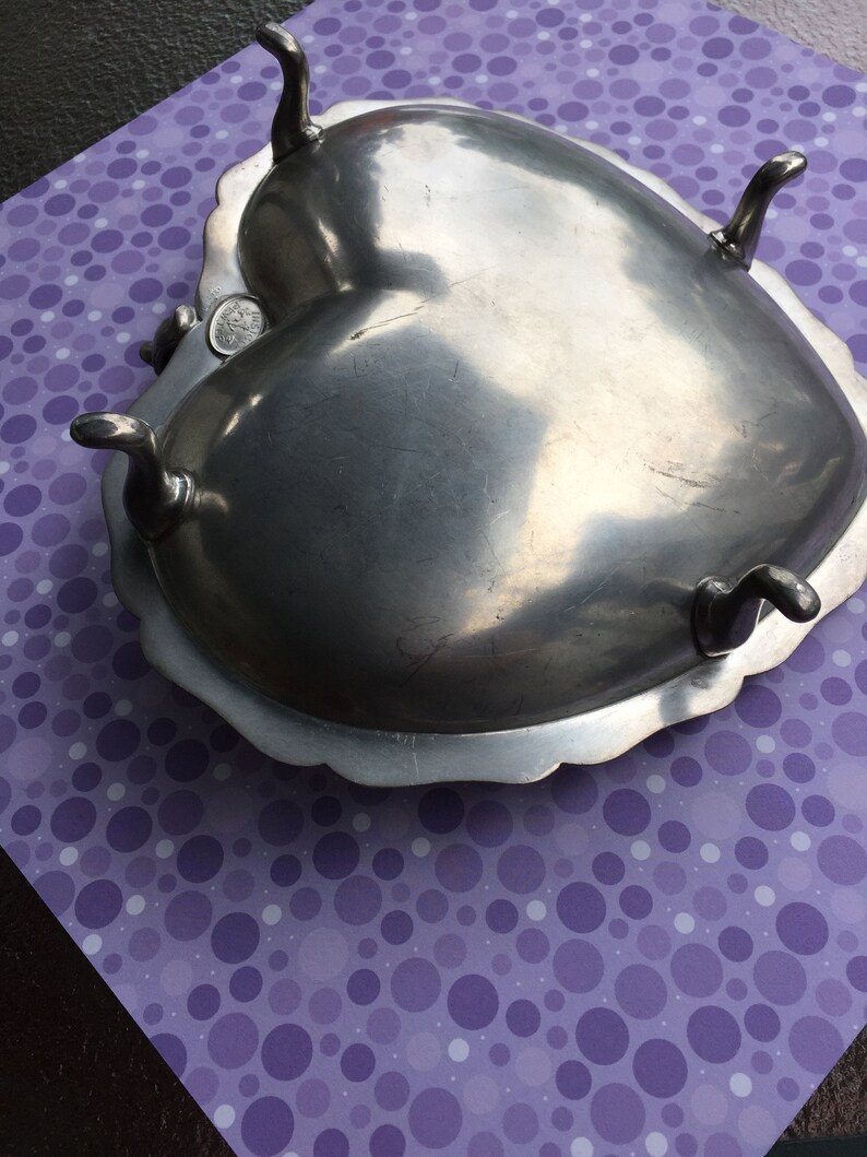 Vintage Insico Pewter Heart Shaped Footed Dish With | Etsy