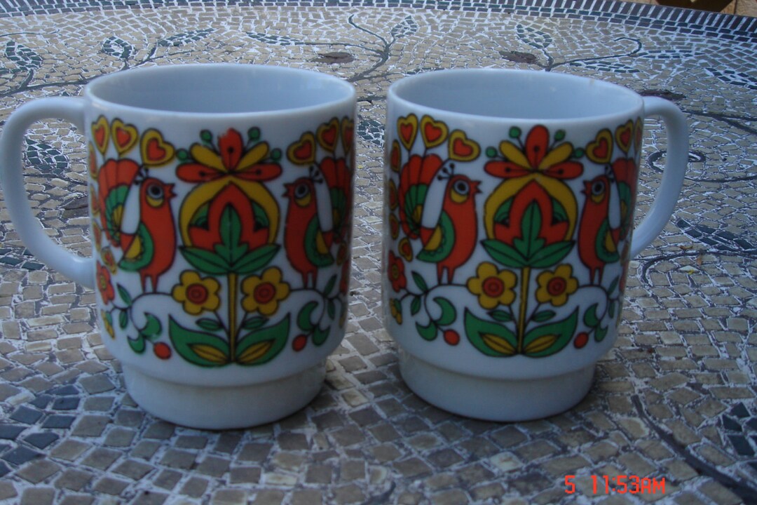 Vintage Birds and Flower Power Mugs / Cups Retro Cool - Etsy.de
