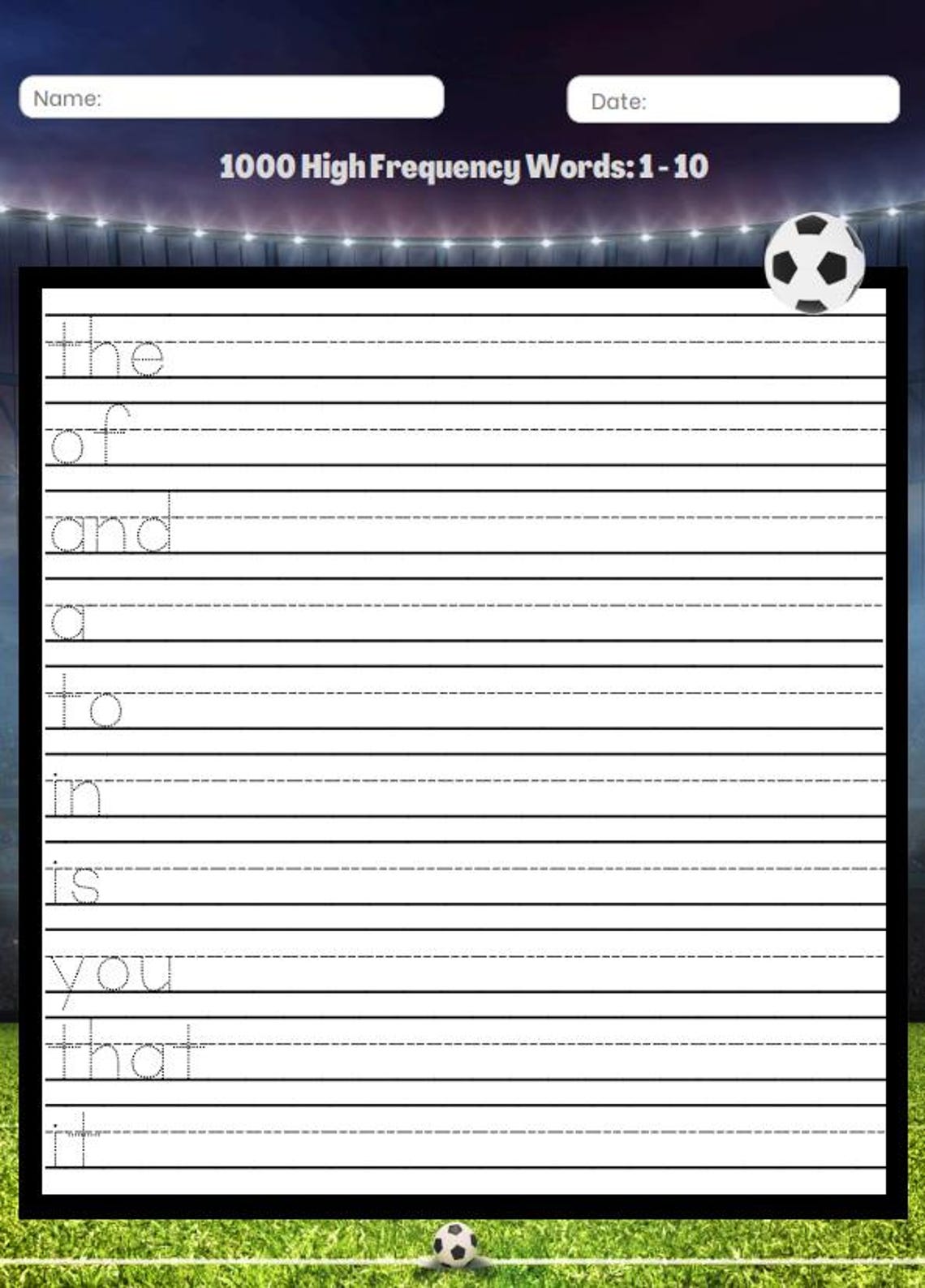 High Frequency Words - Football Theme - for Teaching Reading, Writing ...
