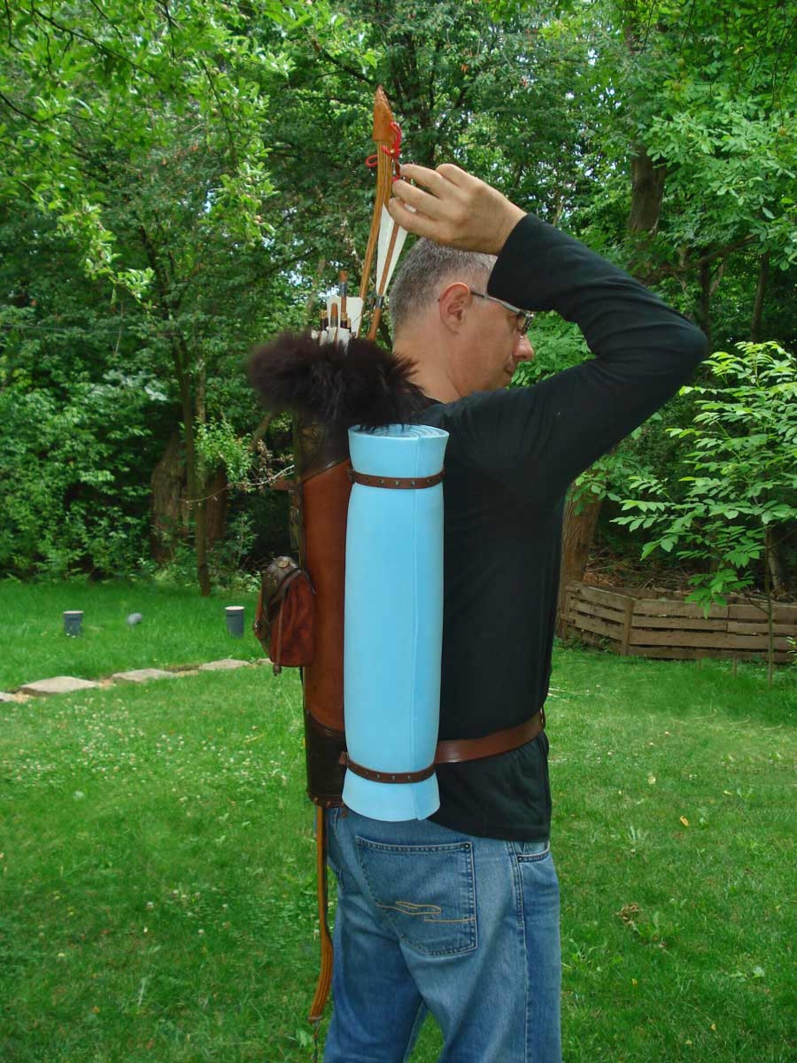 Multifunctional Tooled Leather Quiver, Holding A Bow, an Axe, A Knife ...