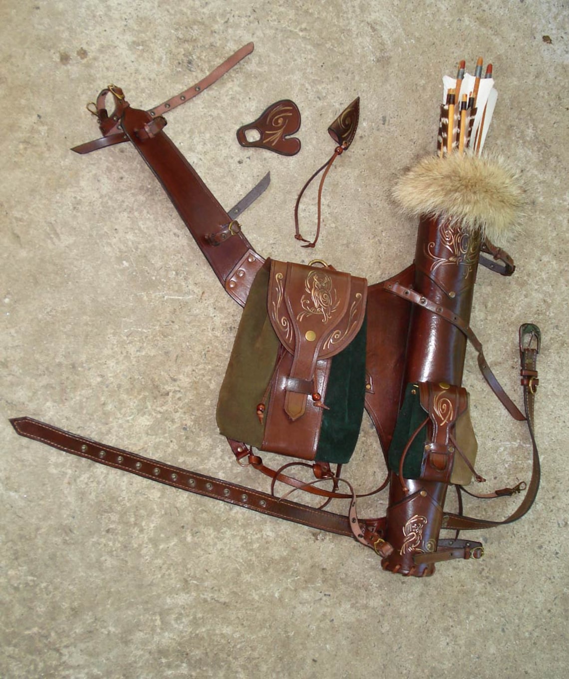 Multifunctional Tooled Leather Quiver Holding a Bow a Knife | Etsy