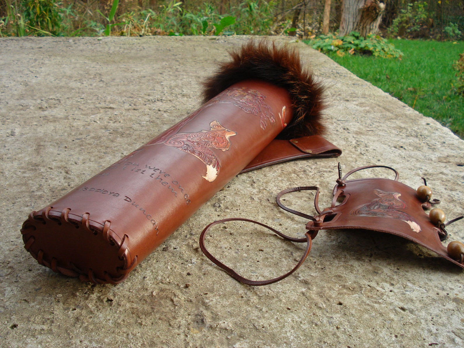 Archery Leather Set of Hand Tooled A Quiver With Elliptical Bottom and ...