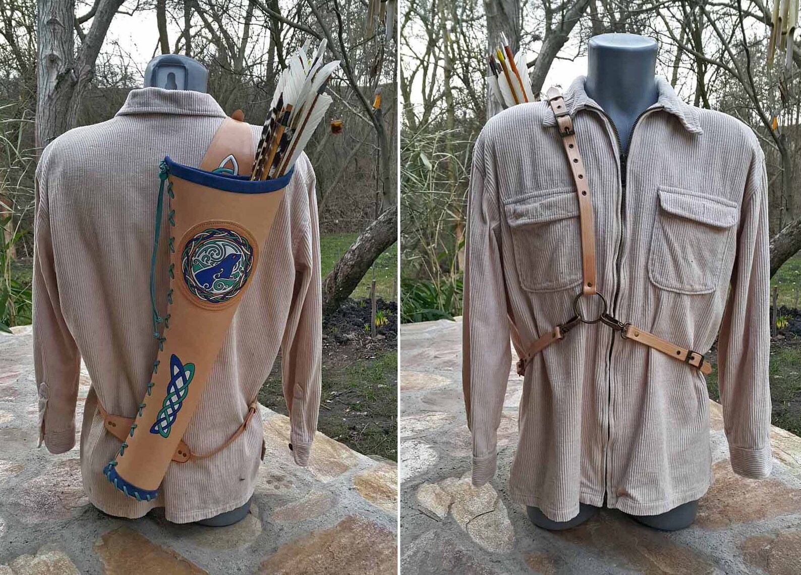 Elfish Style Leather Back Quiver With Three Straps Adjustable Harness ...