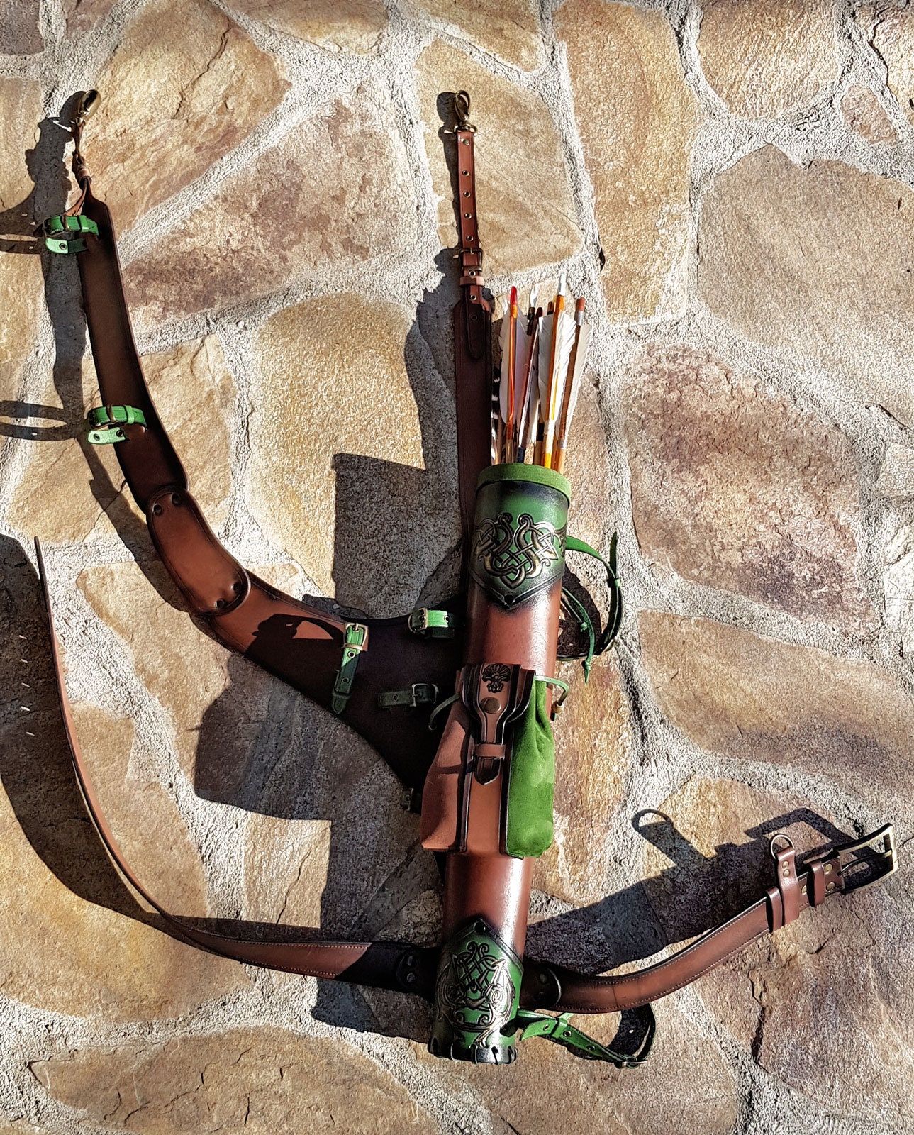 Multifunctional Tooled Leather Quiver Holding A Bow an Axe | Etsy