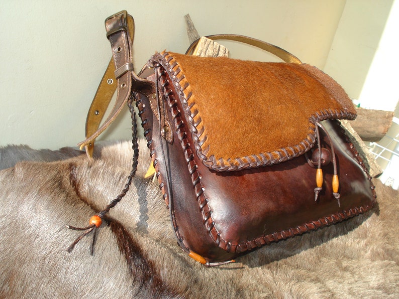 Leather and Hide Bag With Long Shoulder Strap - Etsy