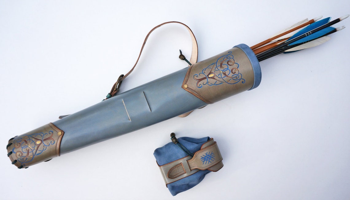 Archery Leather Set of A Hand Tooled Quiver A Detachable - Etsy