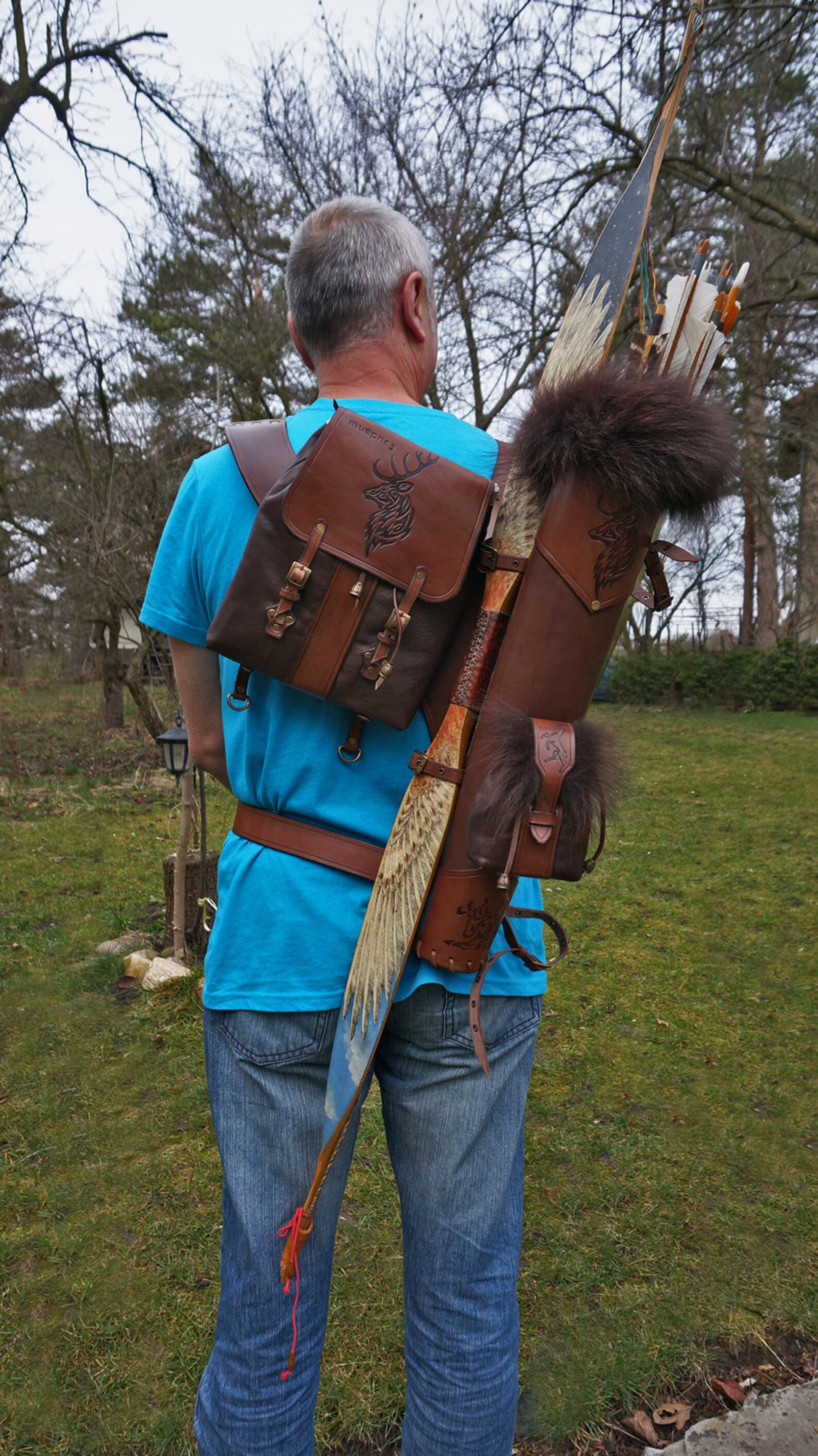 Multifunctional Tooled Leather Quiver Holding a Bow a Knife | Etsy