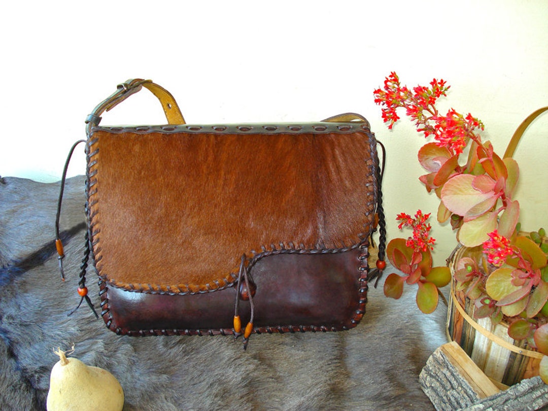 Leather and Hide Bag With Long Shoulder Strap "patricia" - Etsy