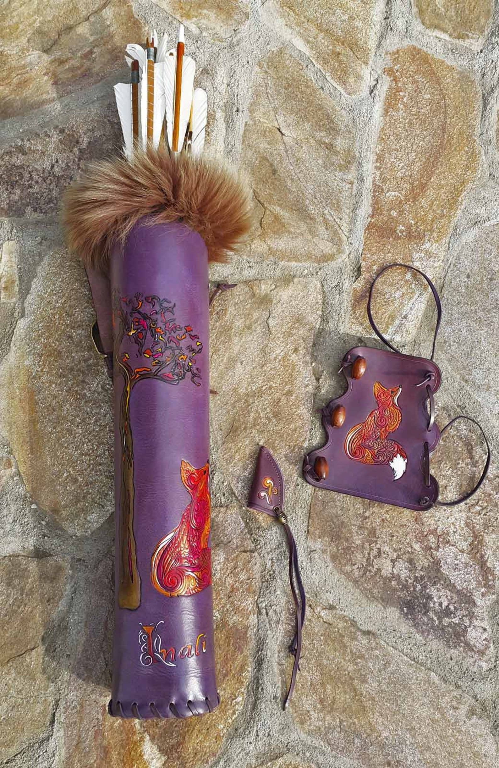 Archery Leather Set of Hand Tooled A Quiver With Elliptical Bottom and ...