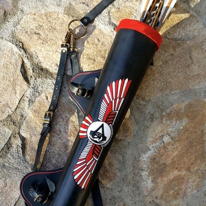Leather Back Quiver With Adjustable Three Straps Harness and A Brass ...