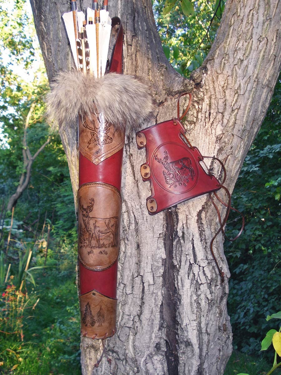 Archery Leather Set of a Hand Tooled Quiver and an Arm Guard | Etsy