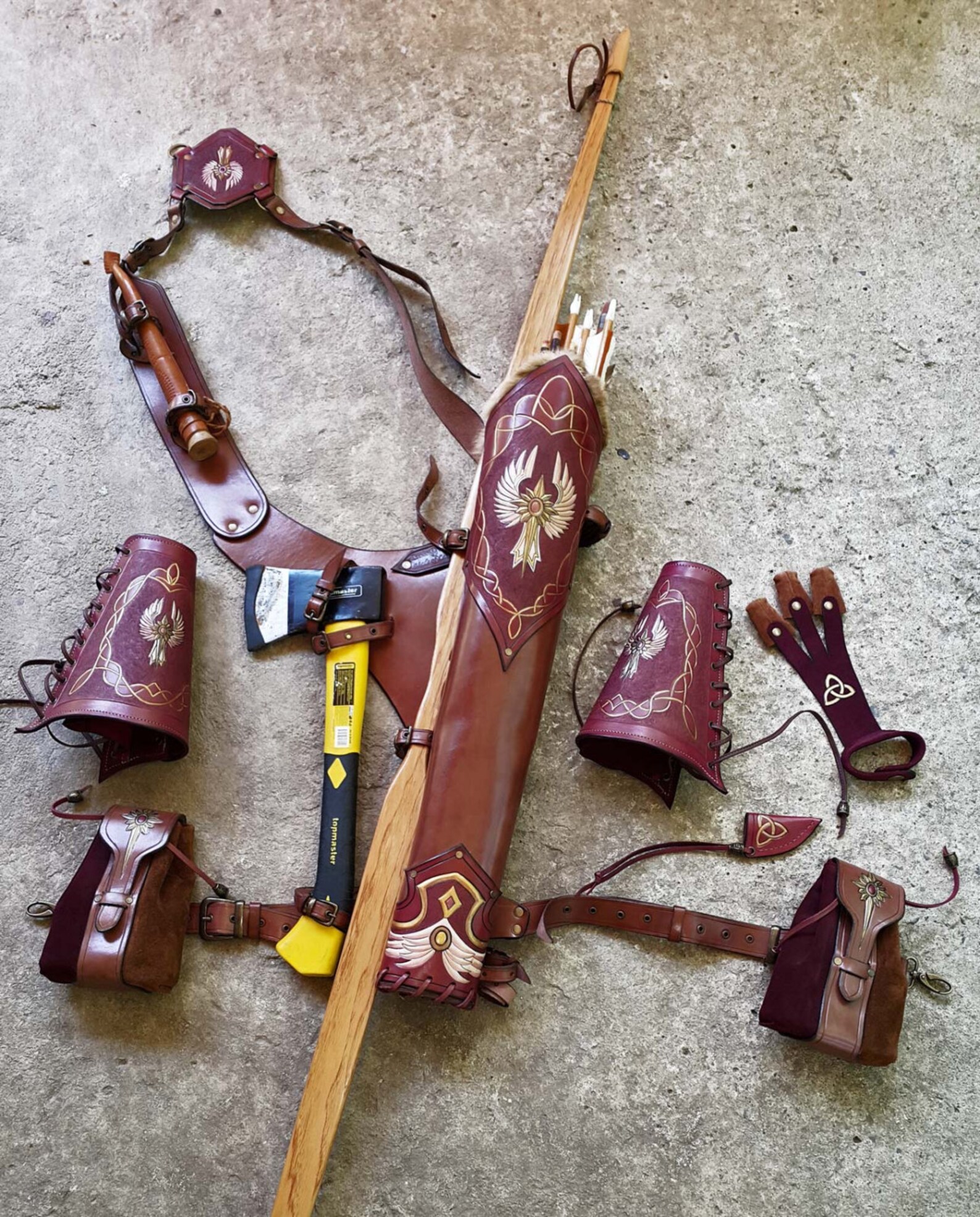 Leather Back Quiver Set, Carquois, Köcher; Archery All-in-one Carry ...