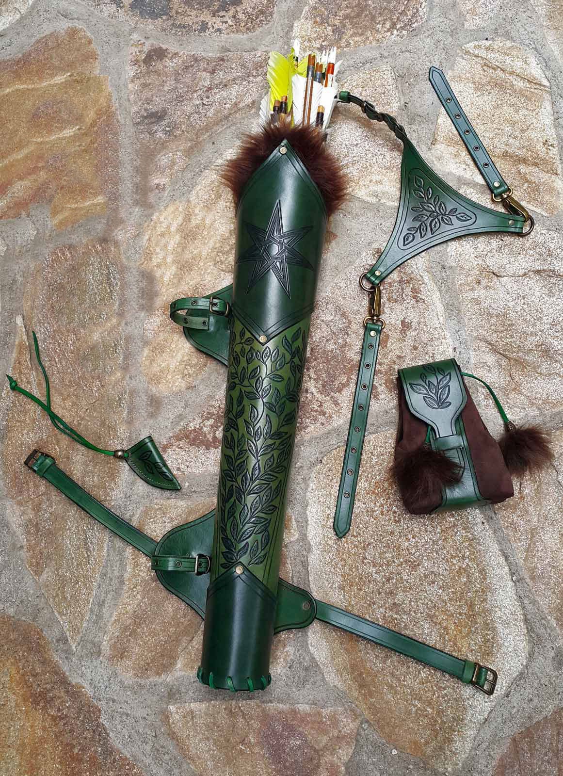 Hand Tooled Leather Back Quiver With Detachable Pouch, Adjustable ...