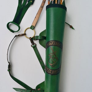 Leather Back Quiver With Adjustable Three Straps Harness and A Brass ...