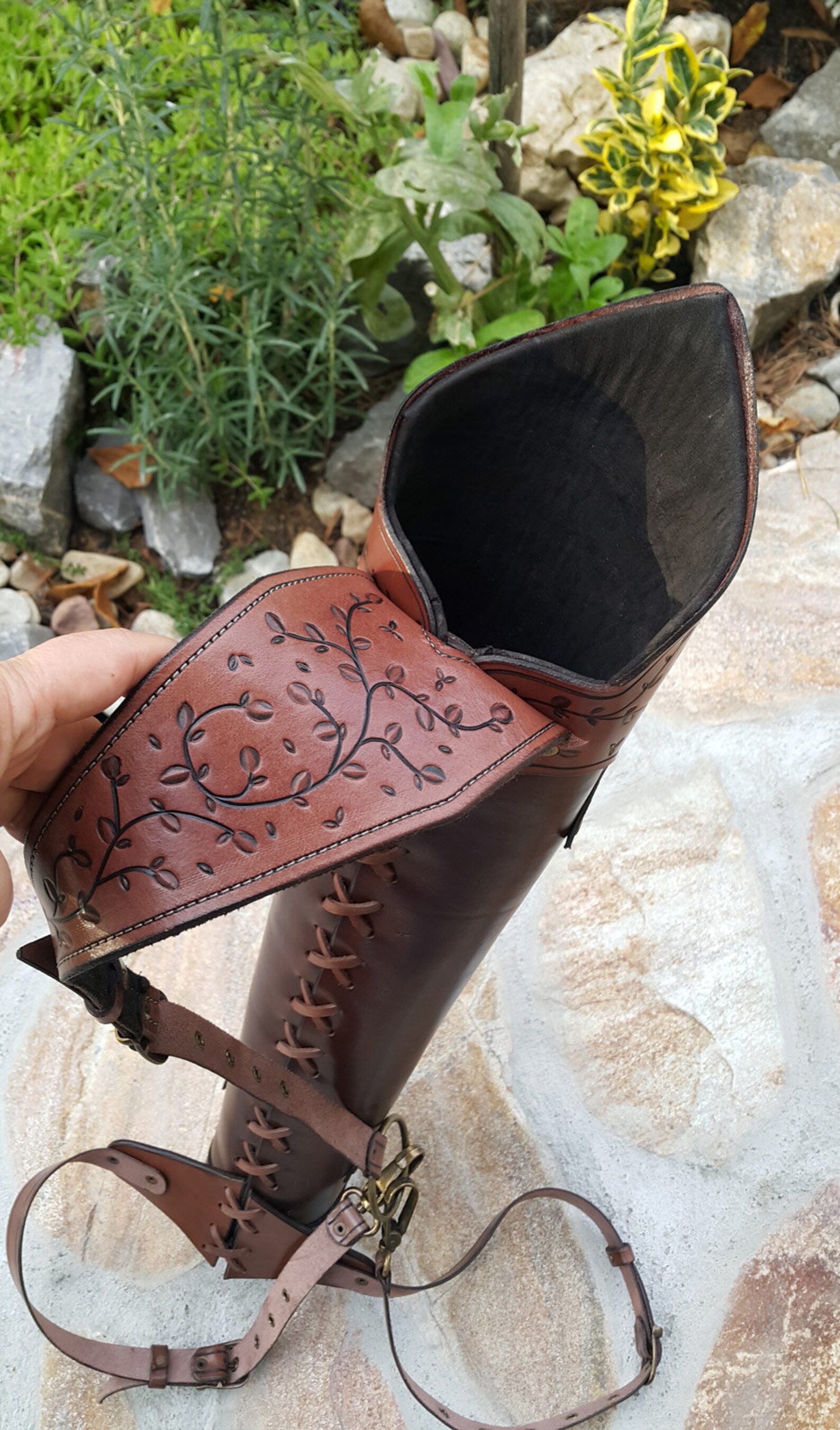 Leather Back Quiver With Adjustable Three Straps Harness and A Brass ...