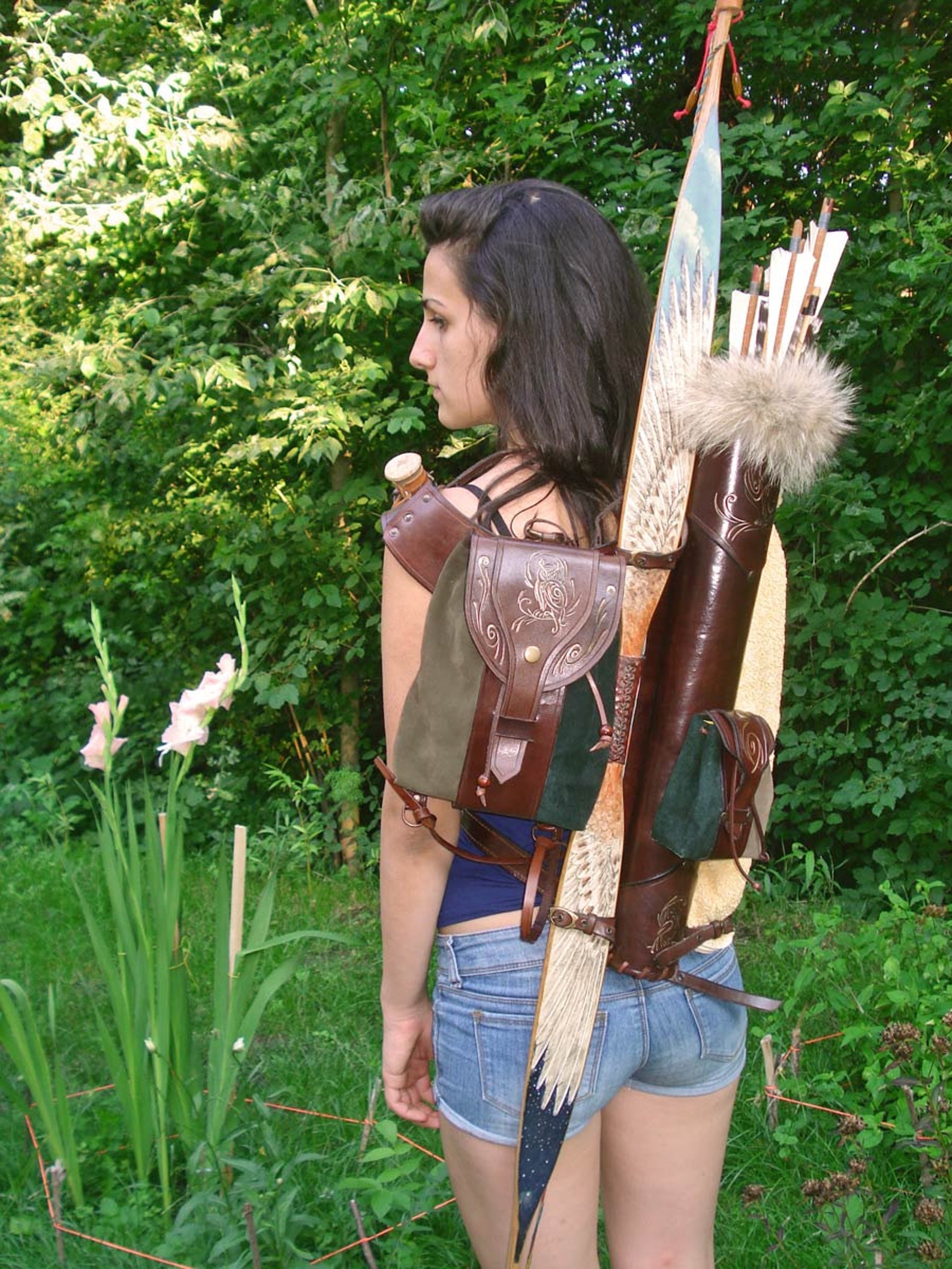Multifunctional Tooled Leather Quiver Holding a Bow a Knife - Etsy ...