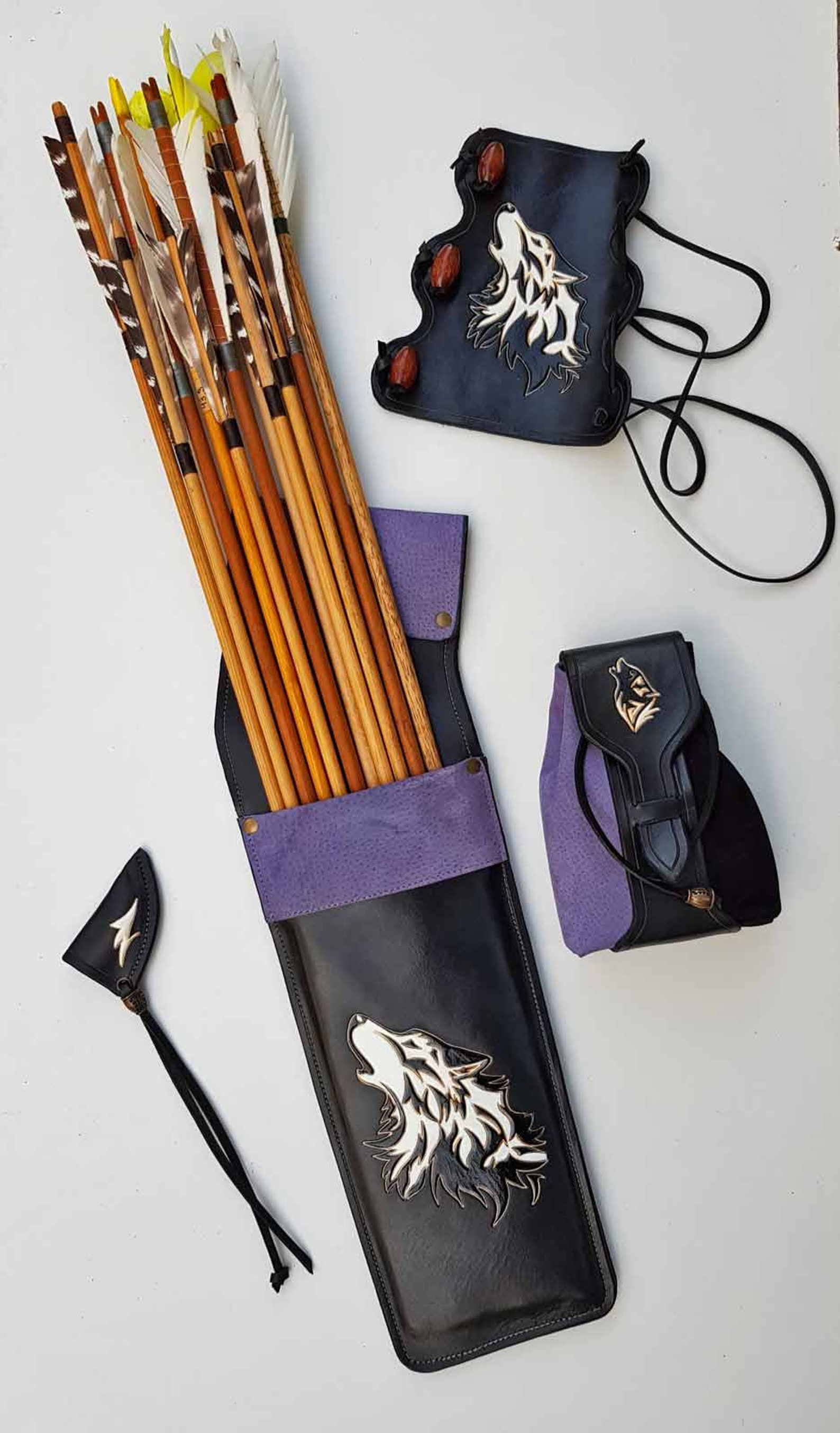 Archery Leather Set of A Hand Tooled Quiver Arm Guard and a - Etsy