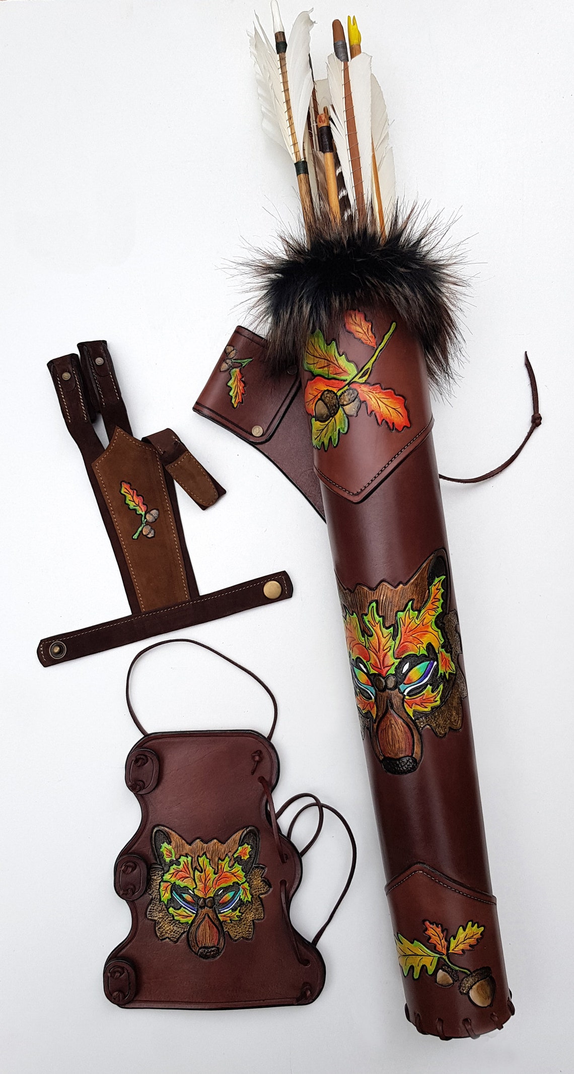 Archery Set of A Hand Tooled Leather Quiver Arm Guard and A - Etsy