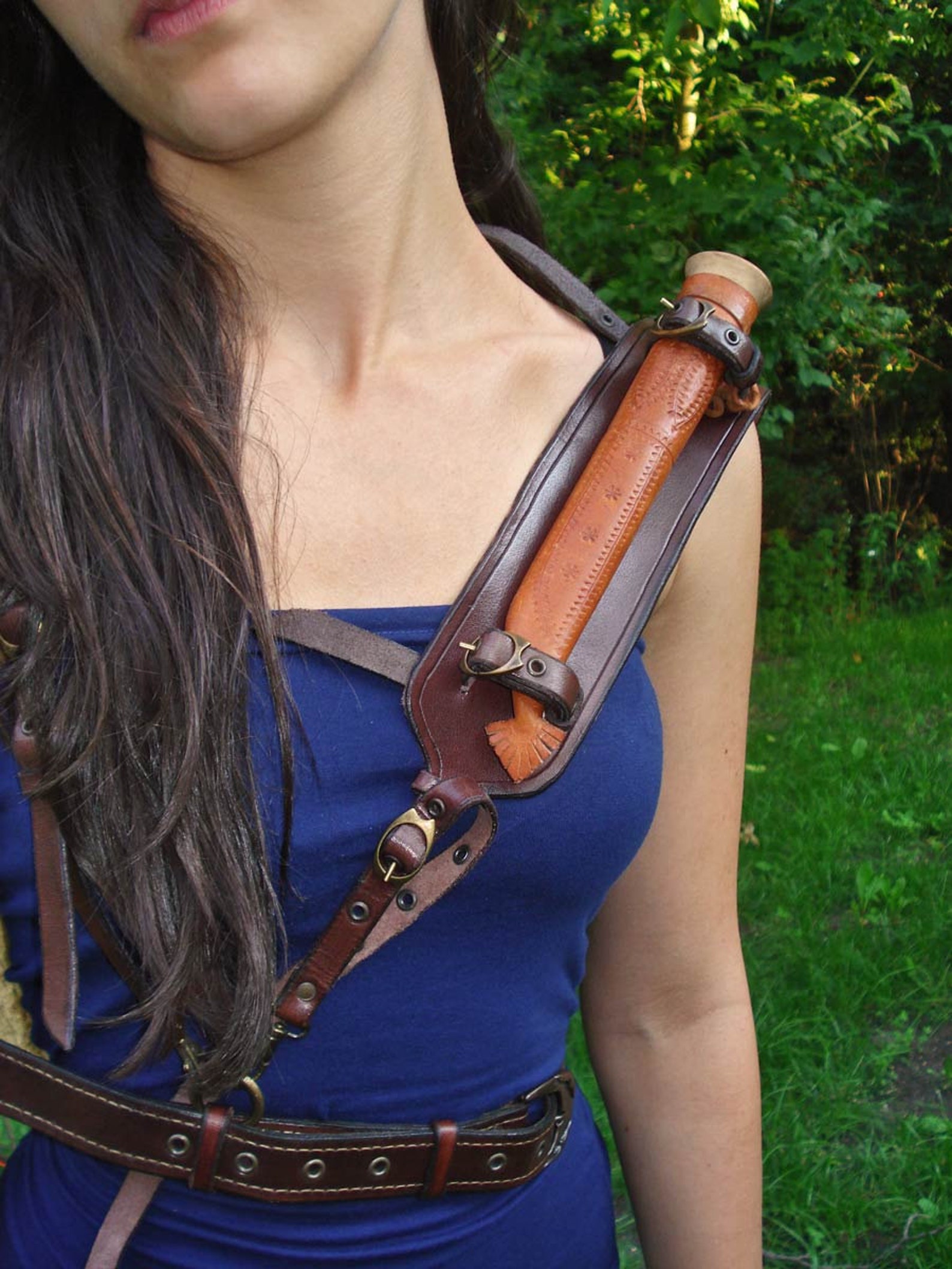 Multifunctional Tooled Leather Quiver Holding a Bow a Knife | Etsy