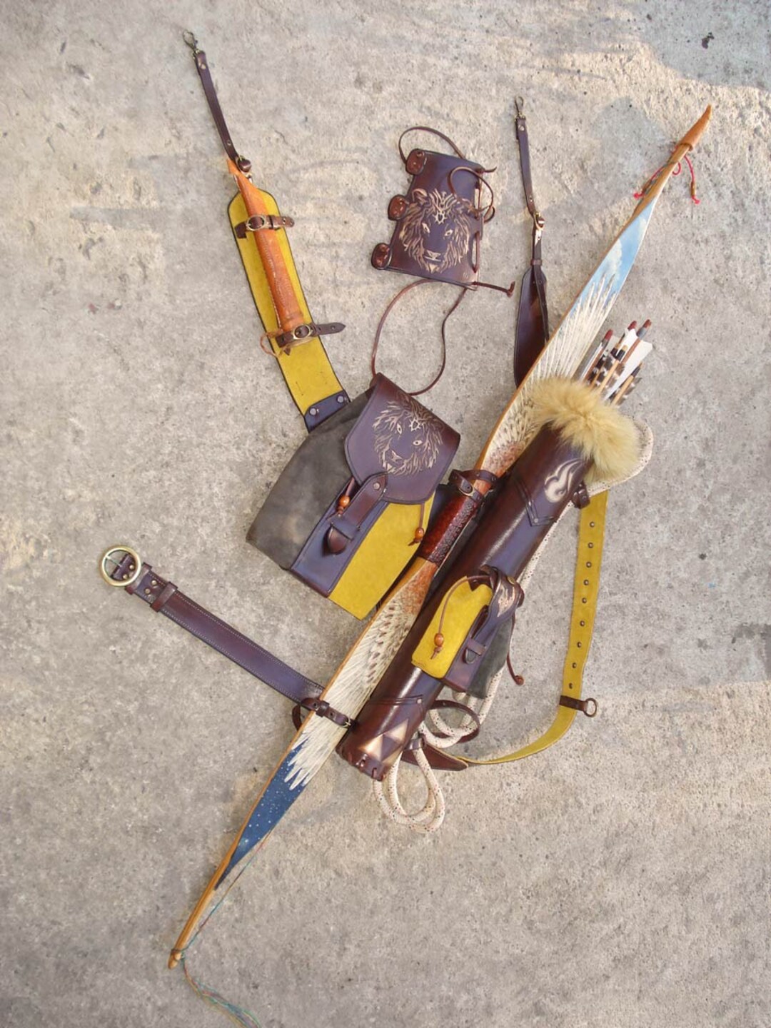 Multifunctional Tooled Leather Quiver Holding A Bow, A Knife and A Rope ...