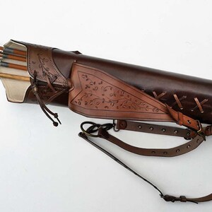 Leather Back Quiver With Adjustable Three Straps Harness and A Brass ...