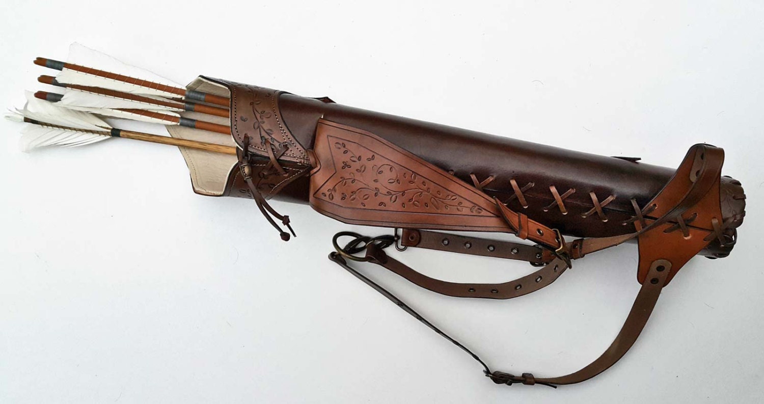 Leather Back Quiver With Adjustable Three Straps Harness and A Brass ...