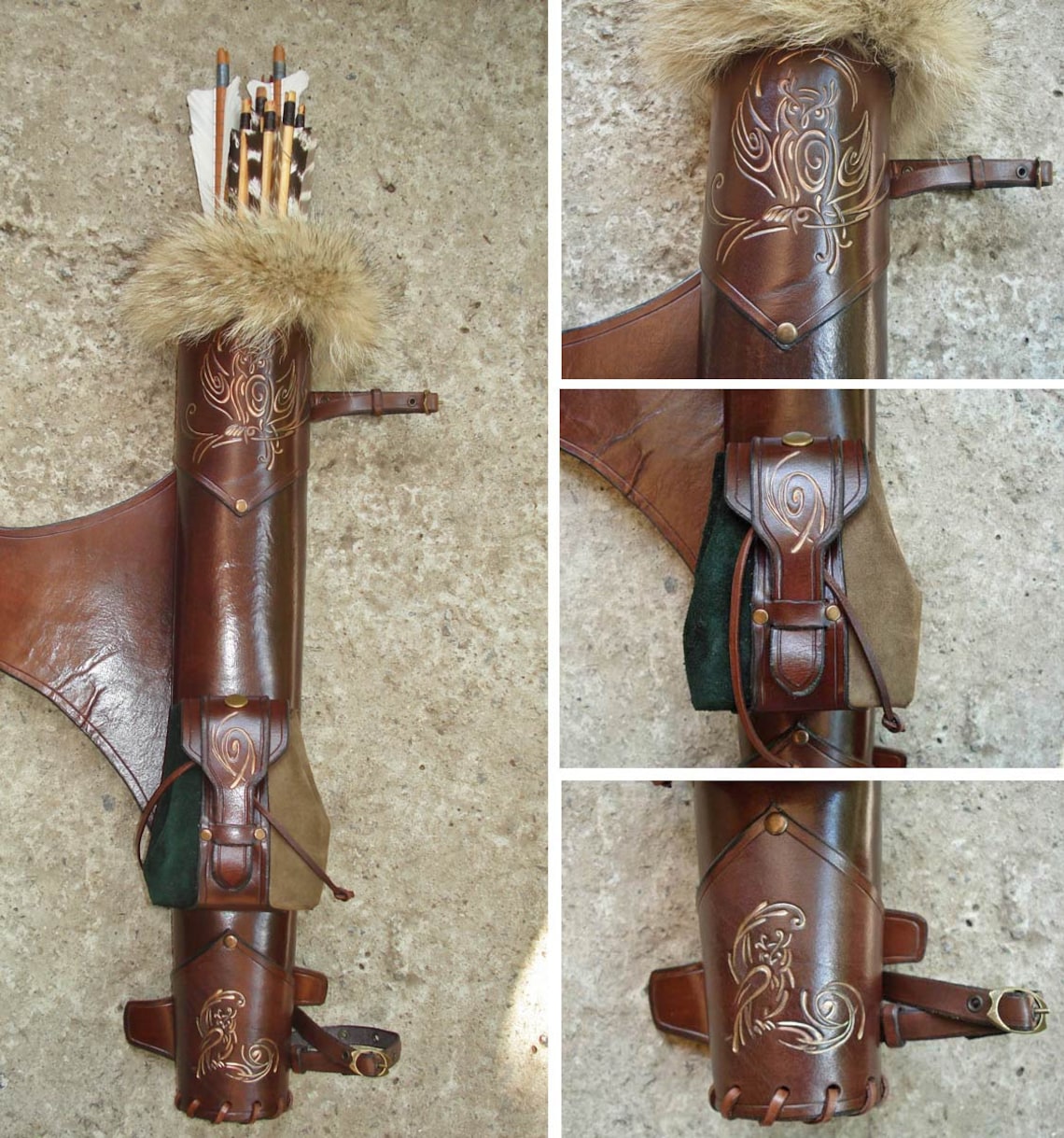 Multifunctional Tooled Leather Quiver Holding a Bow a Knife - Etsy ...