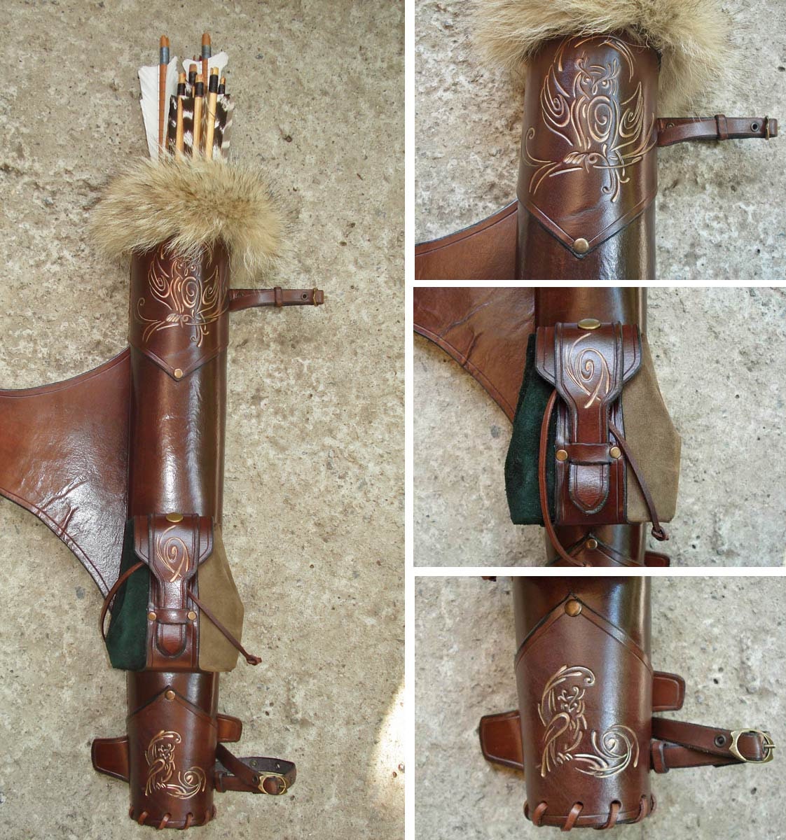 Multifunctional Tooled Leather Quiver Holding a Bow a Knife | Etsy