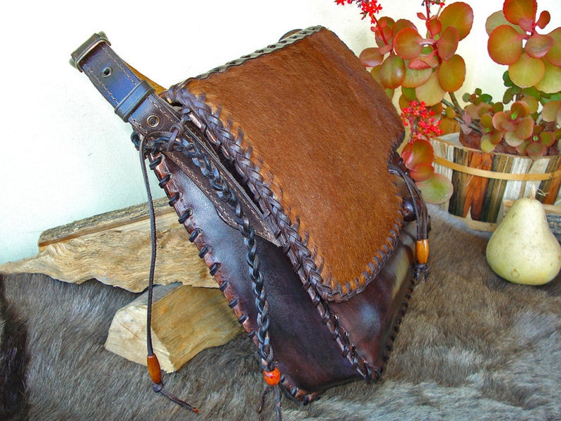 Leather and Hide Bag With Long Shoulder Strap - Etsy