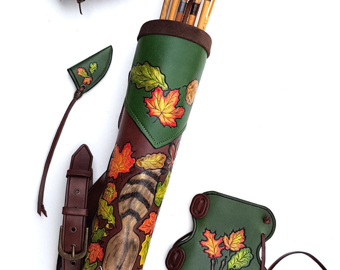 Archery Leather Set of A Hand Tooled Quiver Arm Guard and a | Etsy