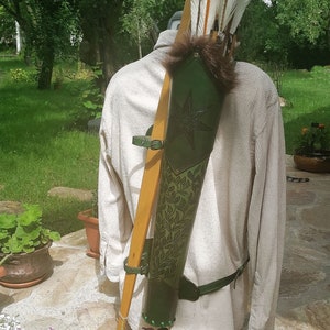 Leather Back Quiver With an Adjustable 3-point Chest Pad, Holding A BOW ...